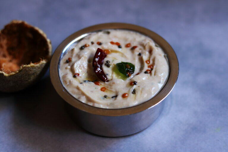 Velakkaya Perugu Pachadi: Andhra Wood Apple (Kavath or Kaith) Chutney